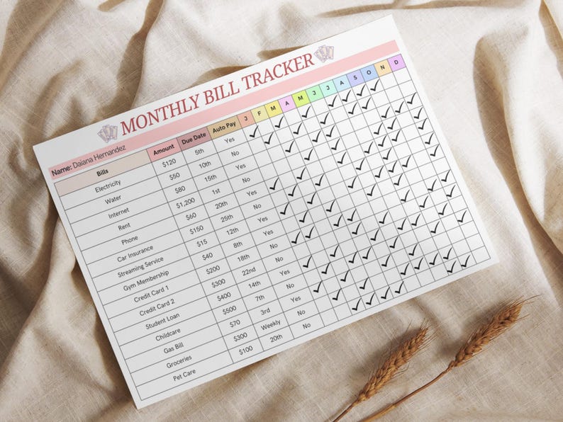 Editable & Fillable Monthly Bill Tracker | A4, A5, US Letter | Track ...