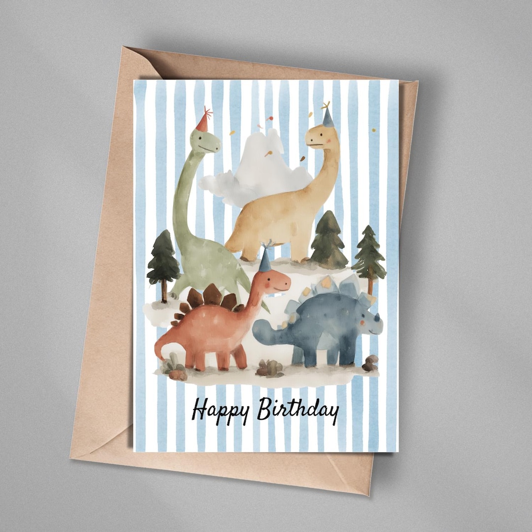 Printable Kids Birthday Congratulations Card | Dinosaur Party Theme ...