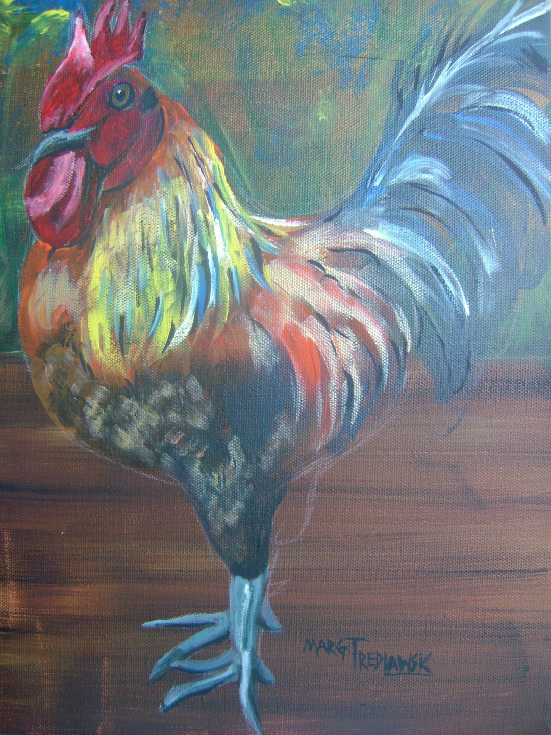 Digital Print Acrylic Paint Rooster Farm Livestock Animal Bird Folk Art ...