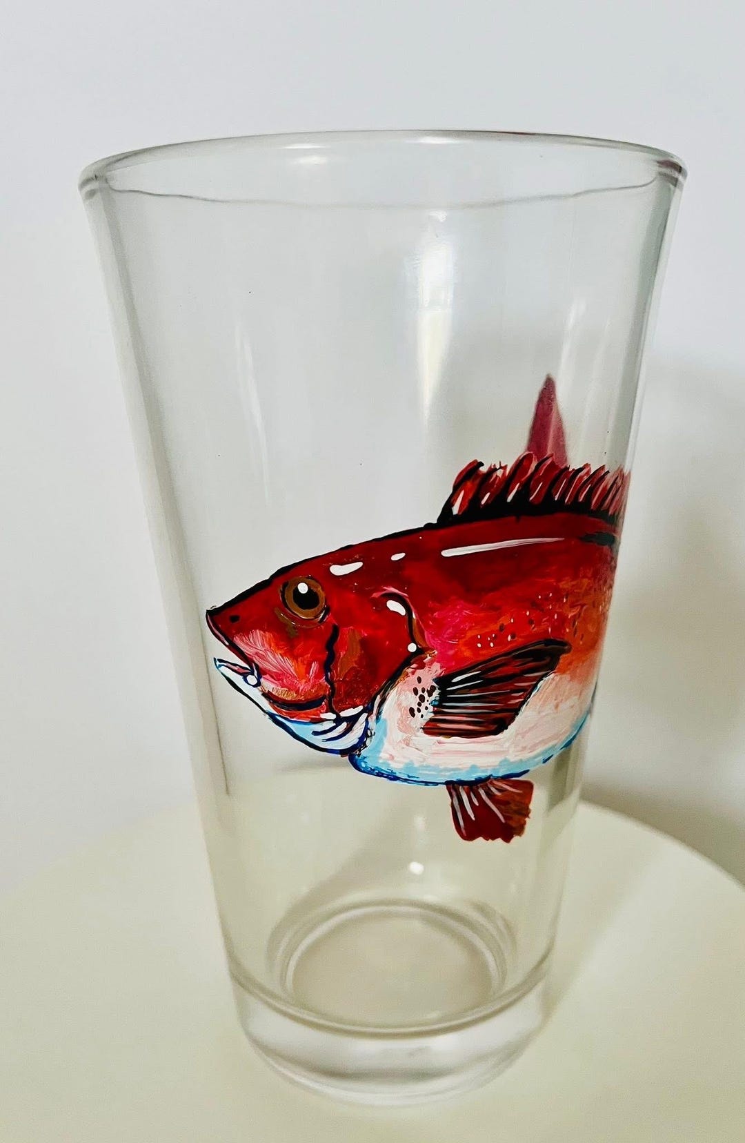 Painted Beer Glasses: Red Snapper and Grouper. Listing is for One Glass ...