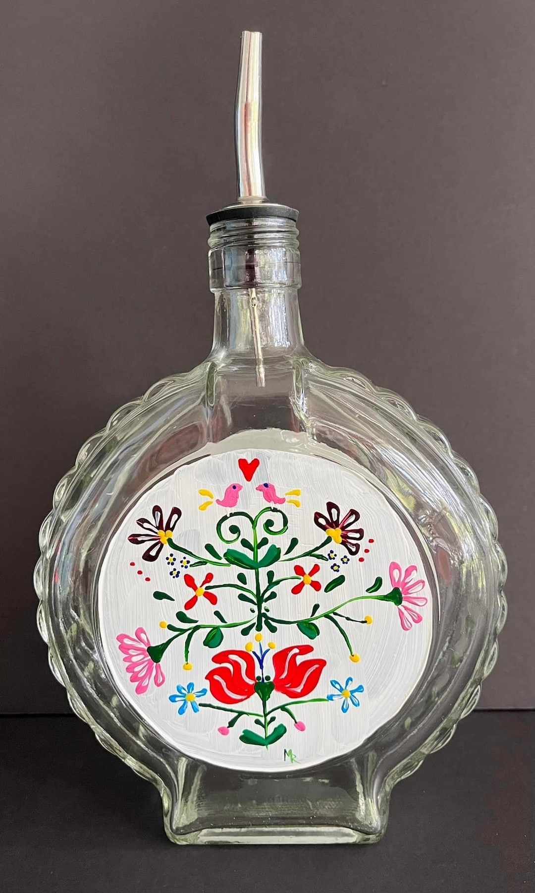 Painted Upcycled Hungarian Palinka Bottle. Folk Art Design - Etsy