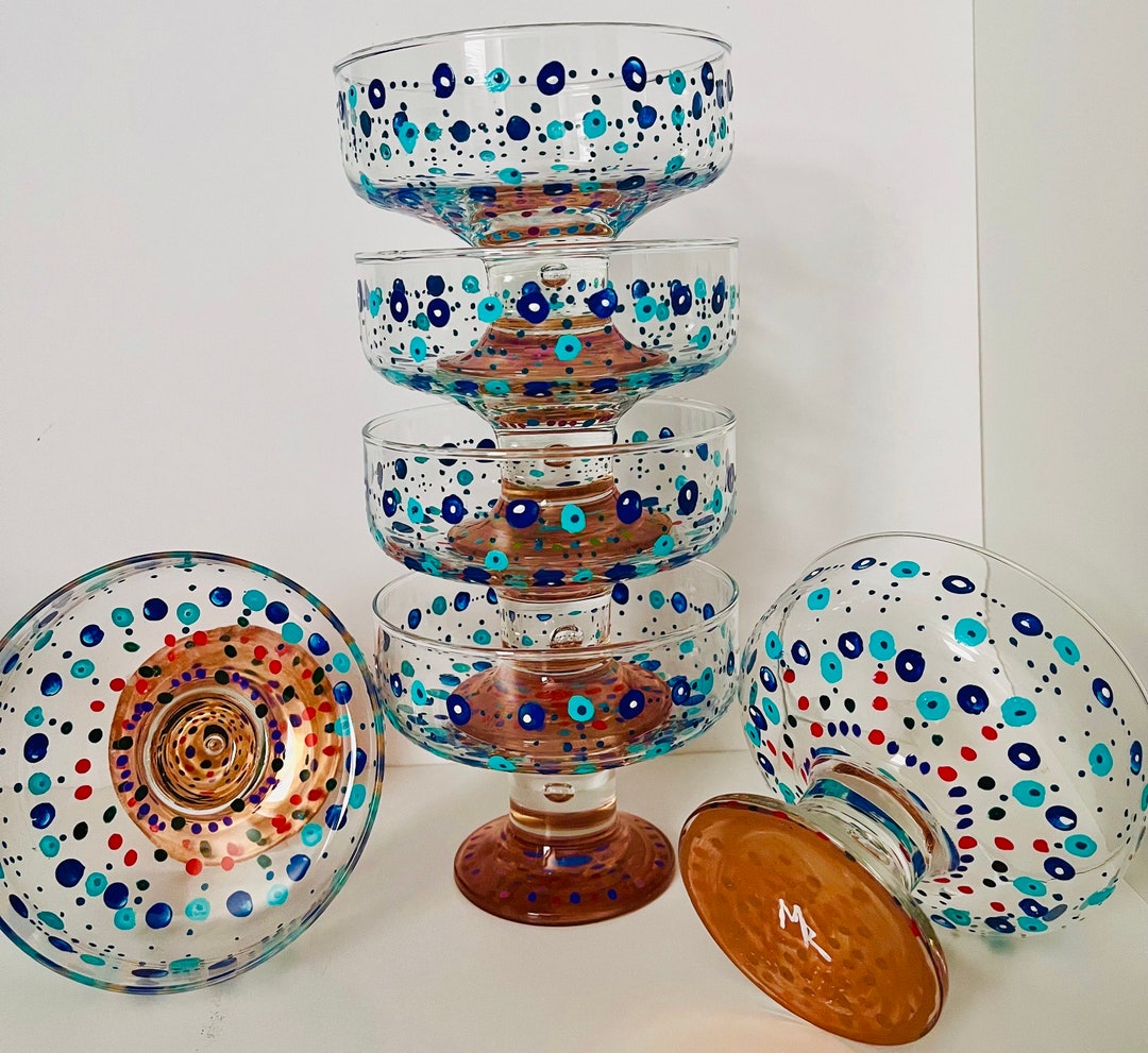 Painted Compote Glasses Confetti Sundae Dessert Dishes Gold Multi-color ...