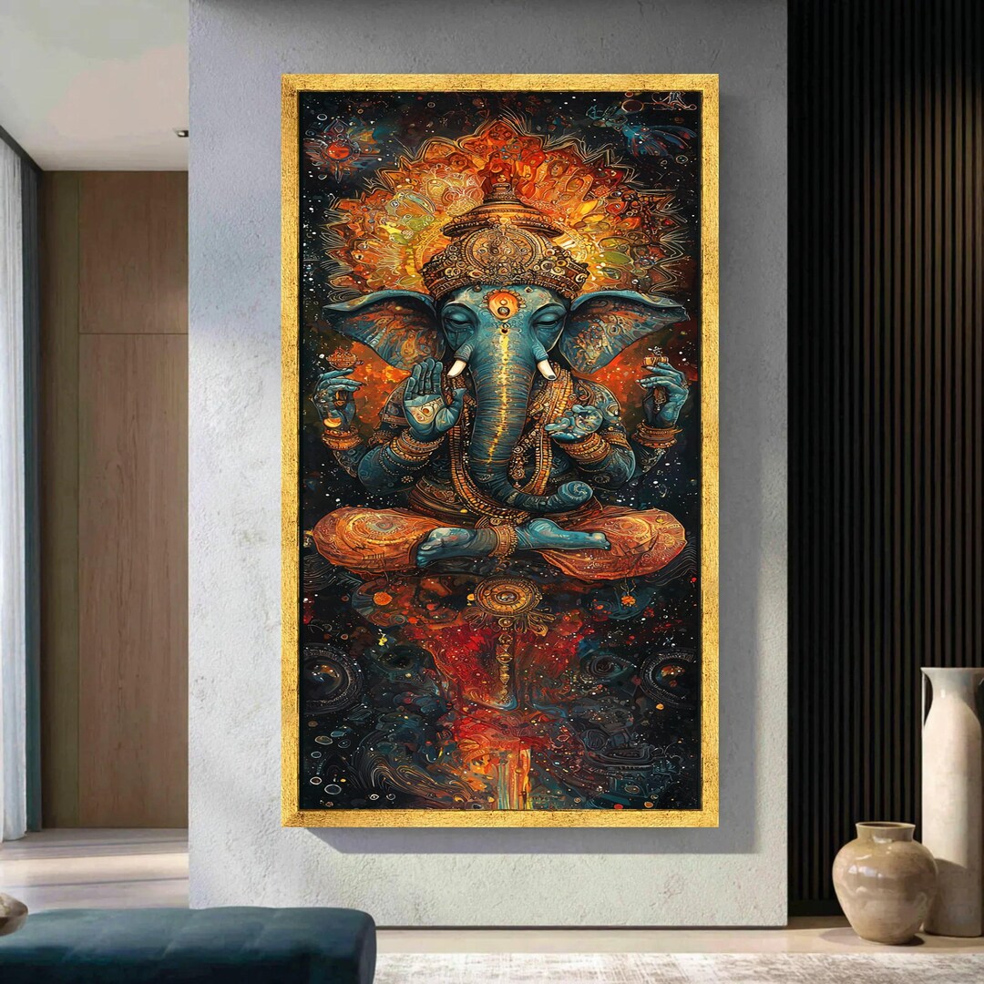 Mystic Ganesha Canvas Wall Art, Hindu Elephant God Painting, Spiritual ...