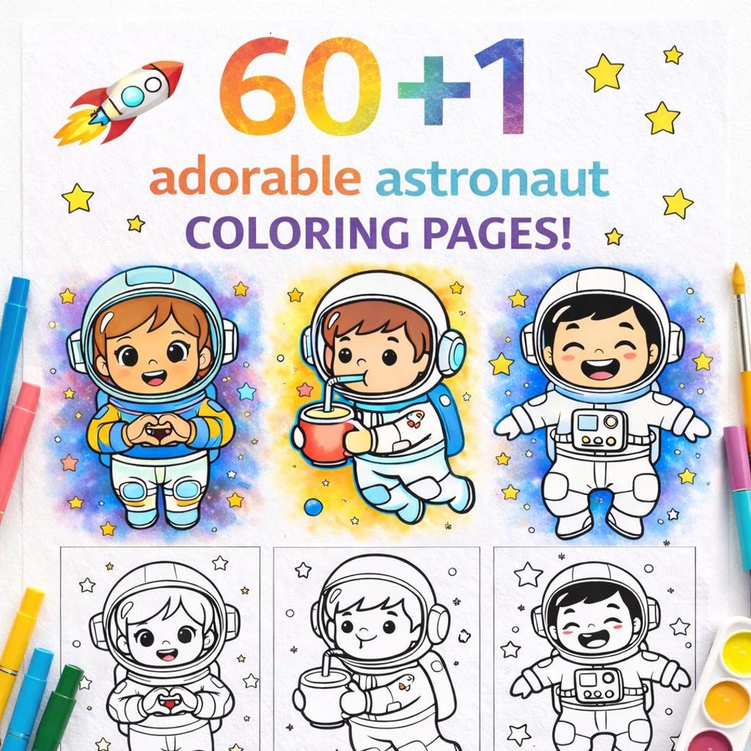 Astronaut Coloring Pages for Kids, Space Rockets Planets Stars ...