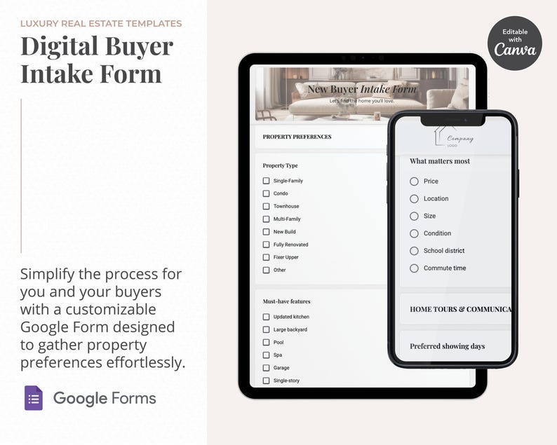Buyer Intake Form | Editable Google Form Template + Canva Headers ...