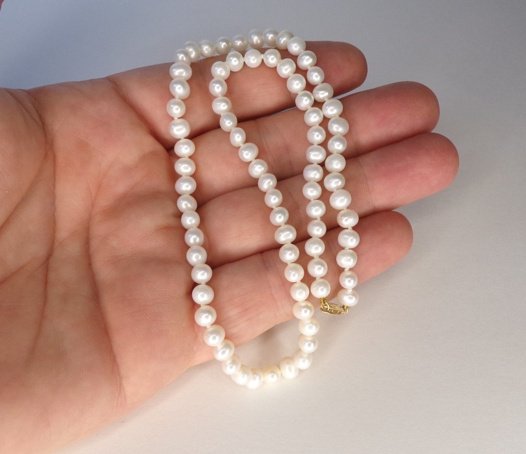 14K Yellow Gold, & 5.5mm Knotted Pearl Princess Length Necklace 18", 18 ...