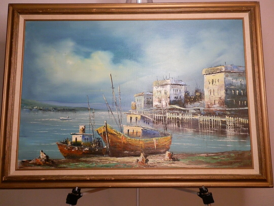 Original Painting by John Luini. Oil on Board Painting Harbor - Etsy