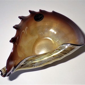 Vintage Glass Art Conch Shell Bowl by Jozefina Krosno of Poland. 7.75 ...