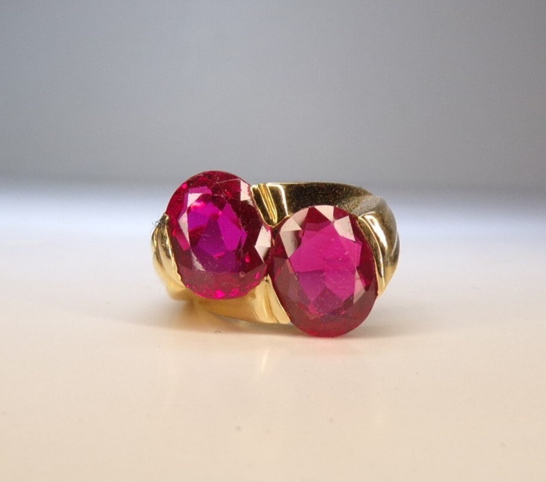 Vintage Ring, 14K Gold With Two Synthetic Rubies. Size 7 1/2 Bypass. 6.8 Grams. Danpicked - Etsy