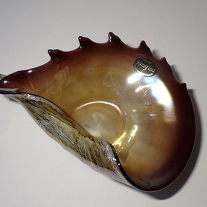 Vintage Glass Art Conch Shell Bowl by Jozefina Krosno of Poland. 7.75 ...