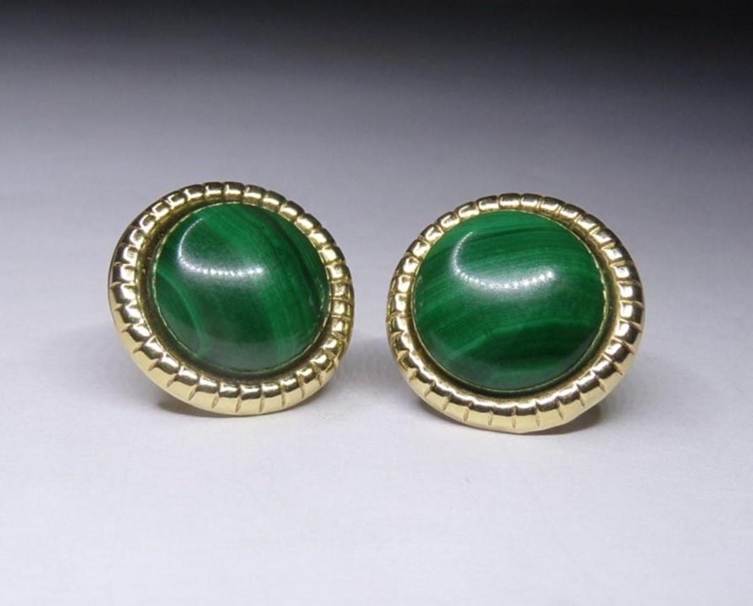 Peter Brams Design PBD 14k Gold and Malachite Round Earrings. Estate ...