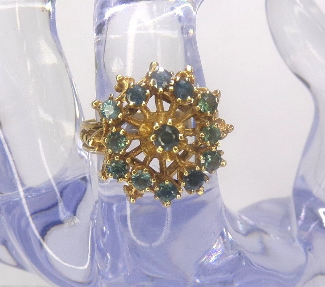 Natural Blue Spinel Cluster, 14k Gold Ring. Size 7.25. Detailed Artisan ...