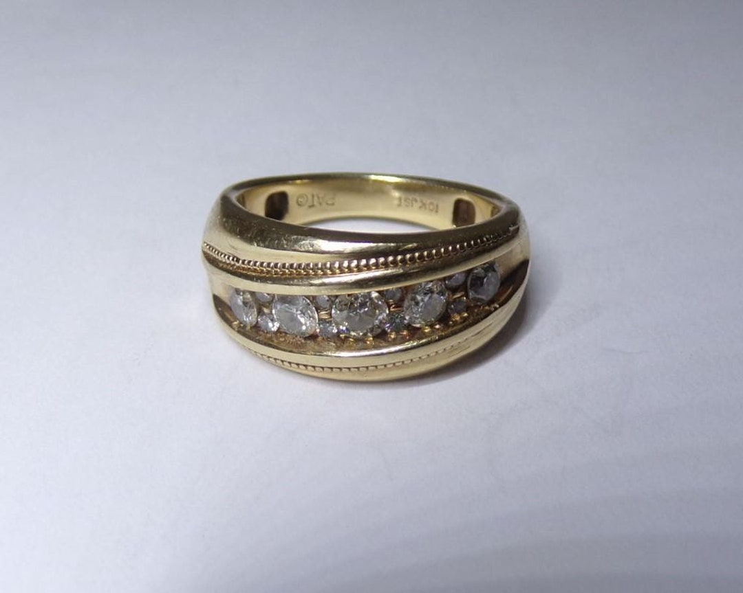 Natural Diamond & 10k Yellow Gold Men's Ring, Size 10. Over 1/2ctw ...