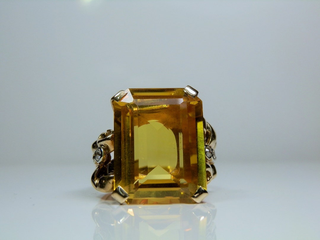 Vintage 14k Gold, Scapolite & Diamond Cocktail Ring. Size 9. Rare ...