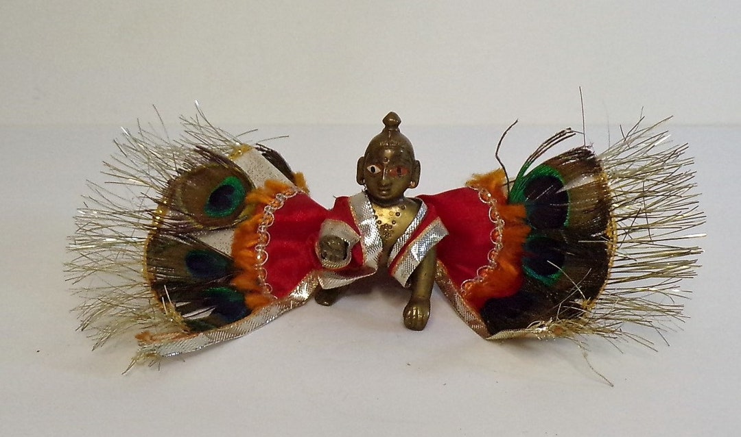 Bal Gopal, Brass Metal Statue 2.5 Inch in Height. Adorned With Real ...