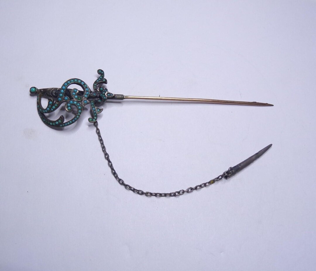 Antique, Jabot, Brooch Sword Dagger Pin. 10k Gold Pin. Sterling Silver ...