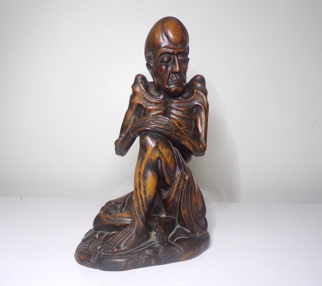 Emaciated Buddha, Hardwood Sculpture, Statue Figurine. 9.75" Hand ...