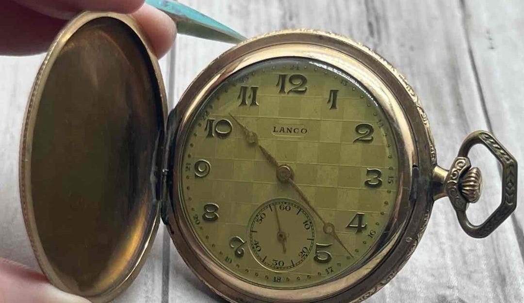 Antique Lanco Pocket Watch, 20 Micron 10k Gold Fill Double Hunter Case ...