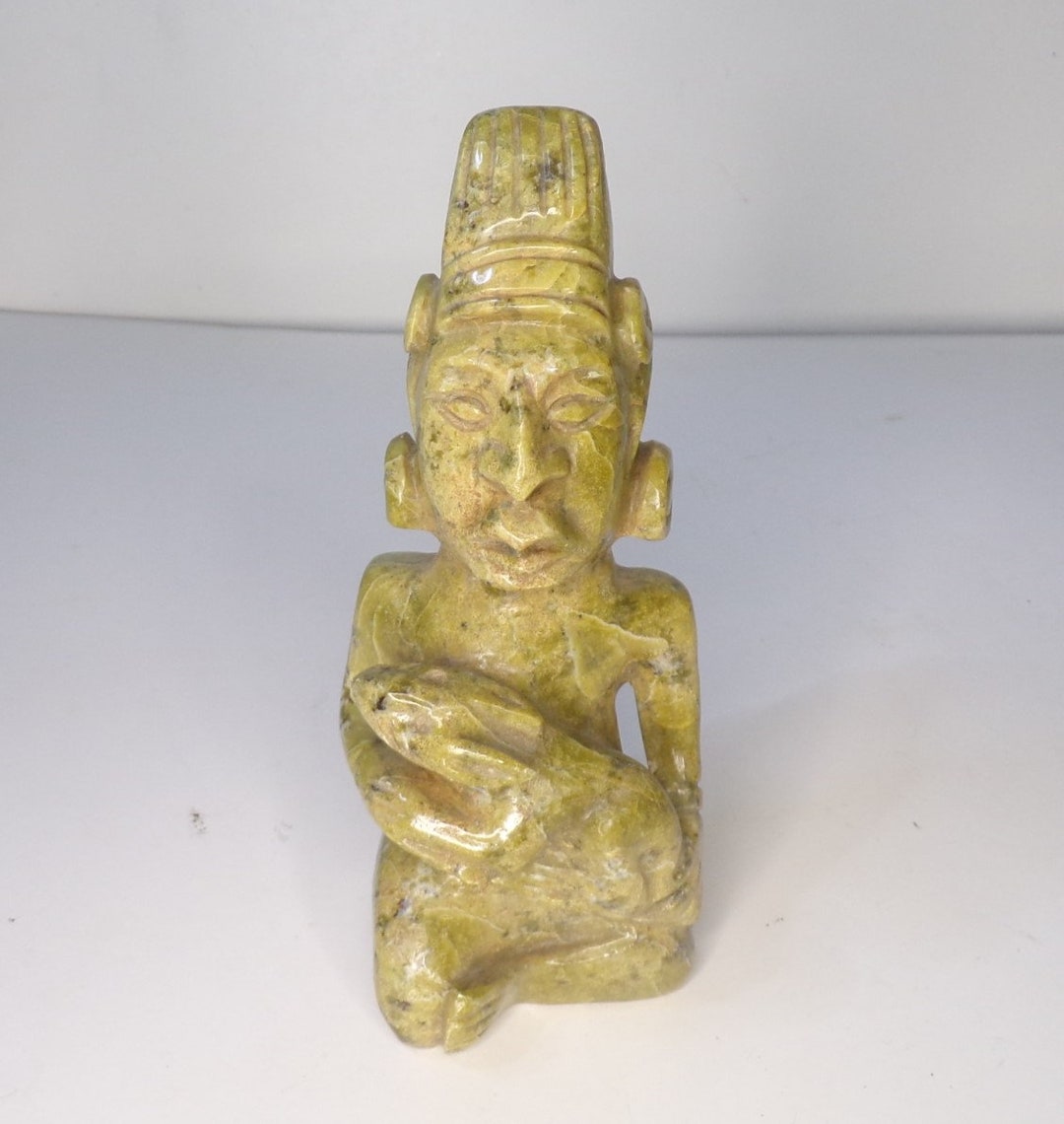 Carved Jade Aztec Style Effigy Sculpture Statue. 6.75". Holding a ...