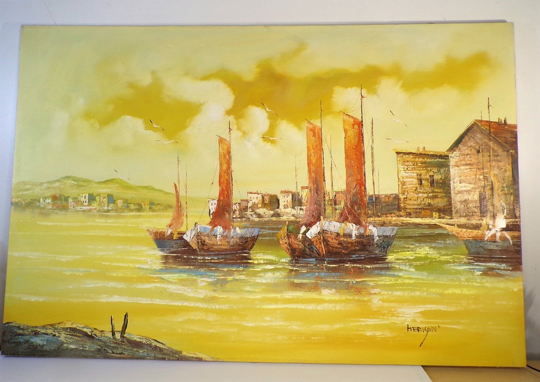 Original oil painting of a Dockside Scene by W. Herison 24 x - Etsy.de