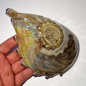 Vintage Glass Art Conch Shell Bowl by Jozefina Krosno of Poland. 7.75 ...