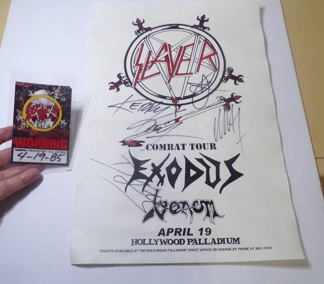 Slayer Signed Original Tour Poster & Backstage Pass, 1985. Fully ...