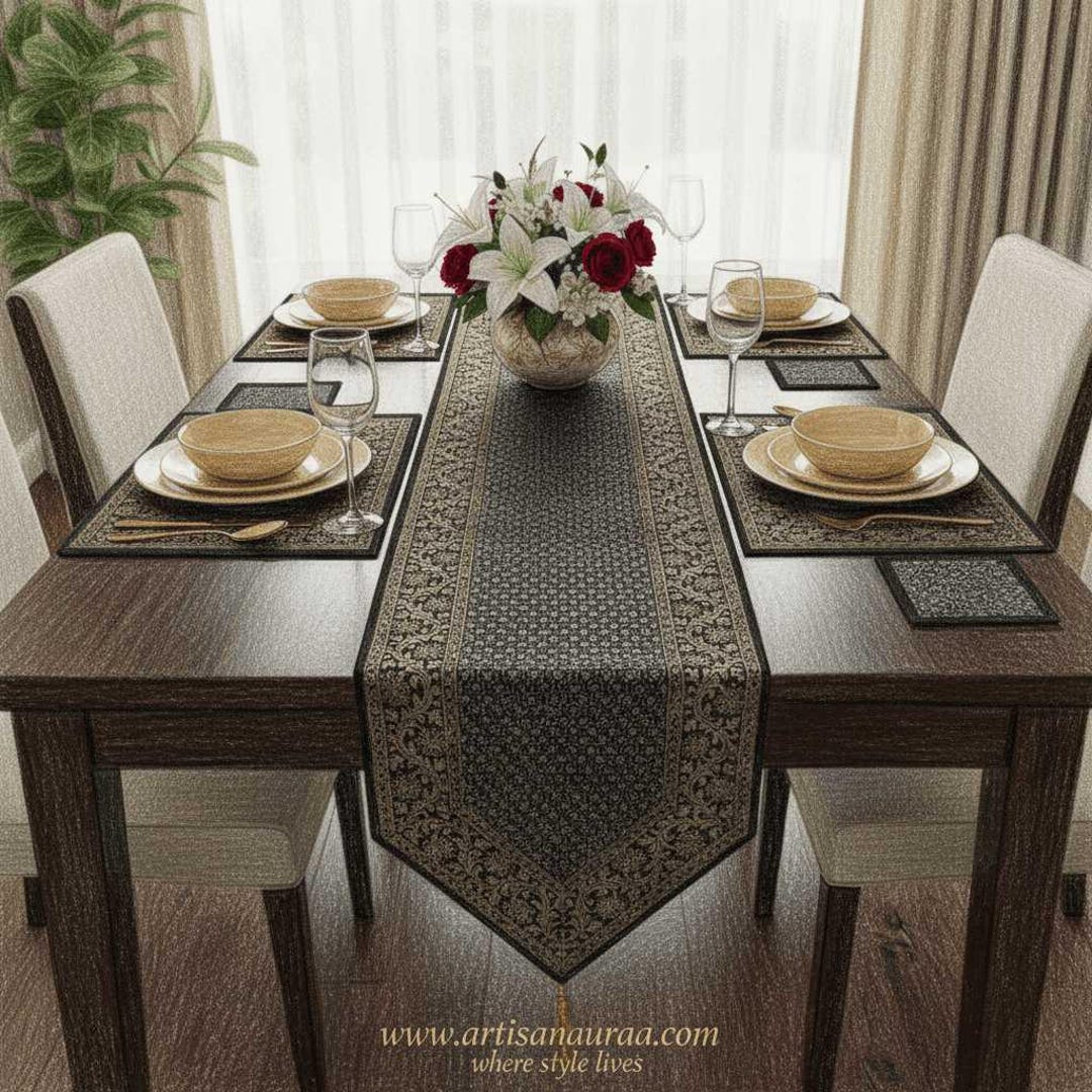 Exquisite 13-piece Handcrafted Brocade Table Runner & Placemat Set - Etsy