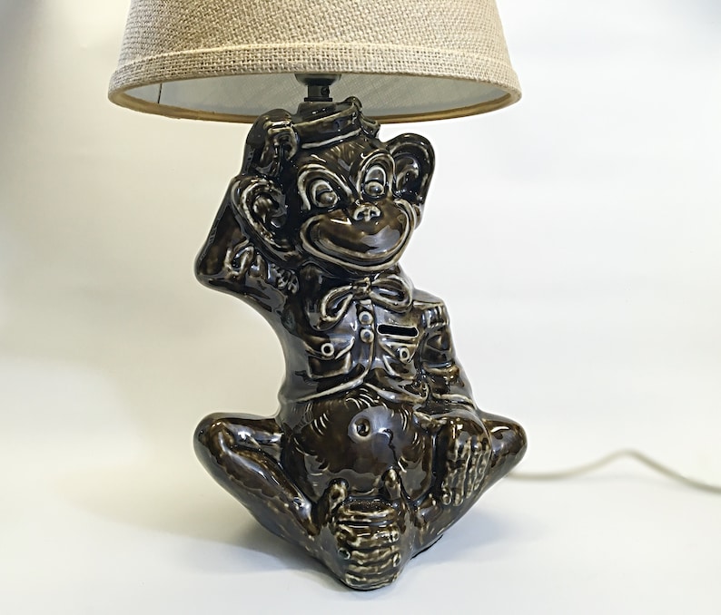 Vintage Ceramic Monkey Lamp Bank With Shade by C. Miller | Etsy
