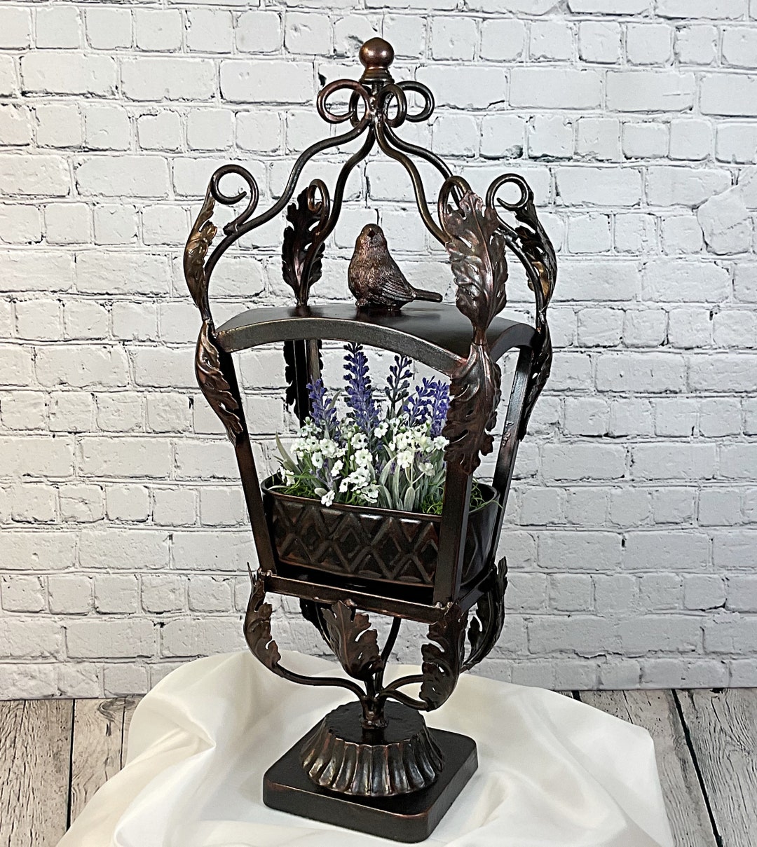 Tall Bronze Acanthus Leaf Pedestal Lantern Mediterranean Style Plant ...