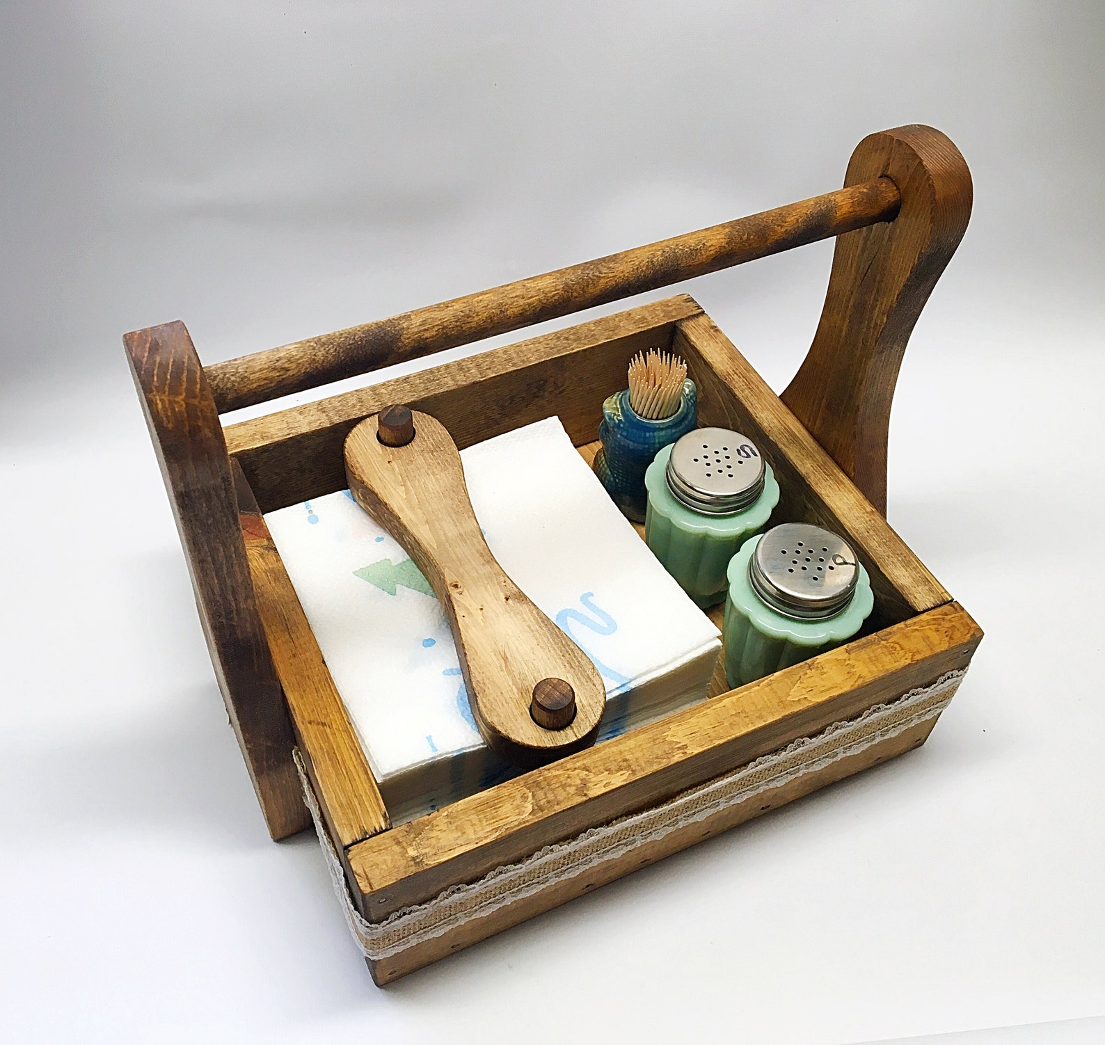Kitchen Table Caddy Organizer Wood Napkin Holder Table Center | Etsy
