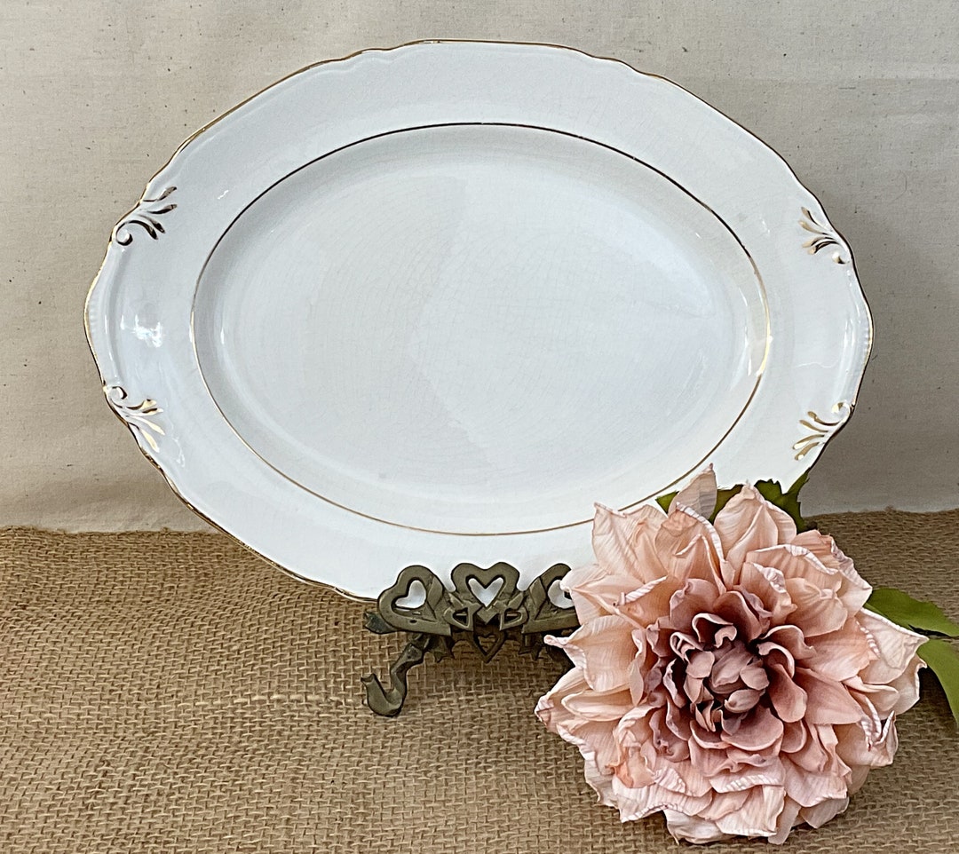 Vintage Crown Ivory Platter Fine China Gold Trim Dinnerware Collectable ...