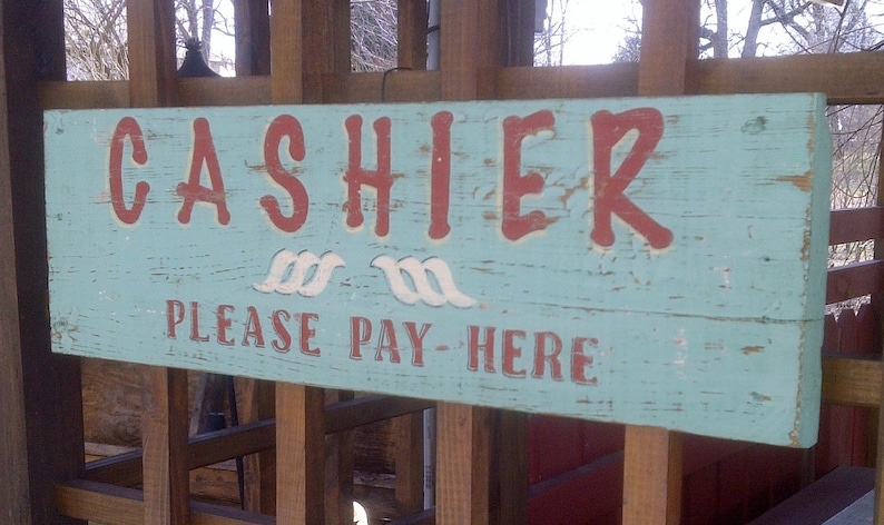 Cashier Sign Hand Painted Reclaimed Wood | Etsy