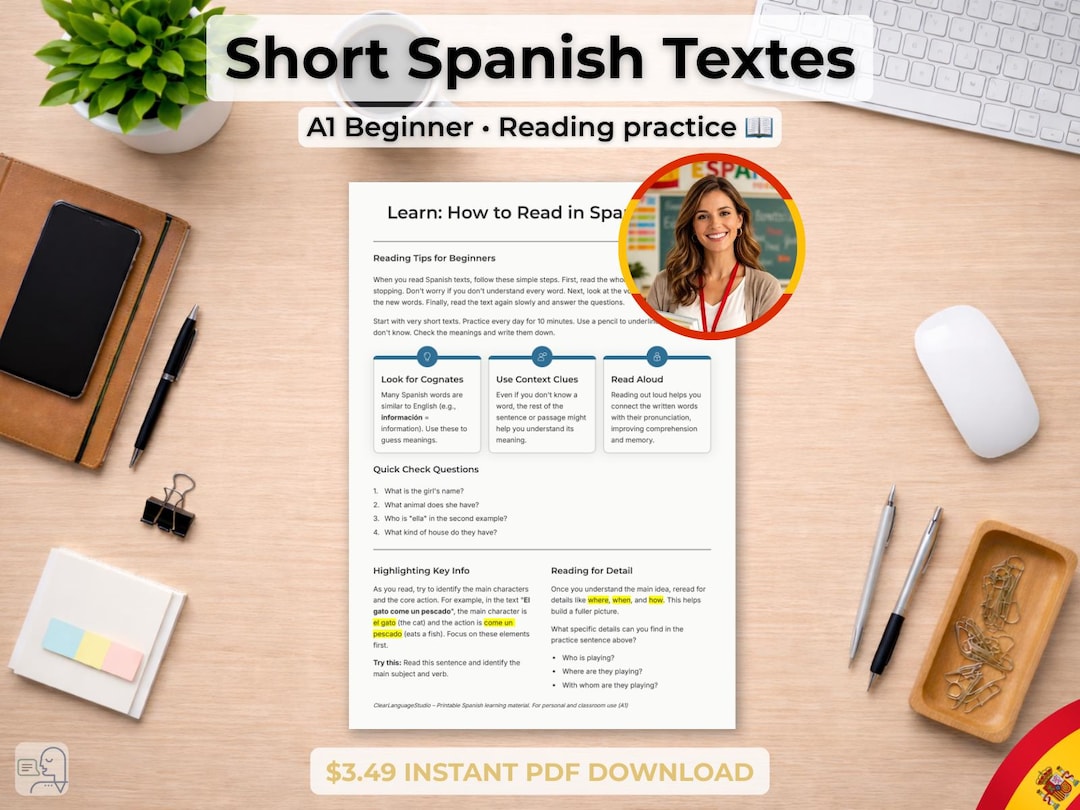 Spanish A1 Reading Practice Printable PDF | Very Short Texts for ...