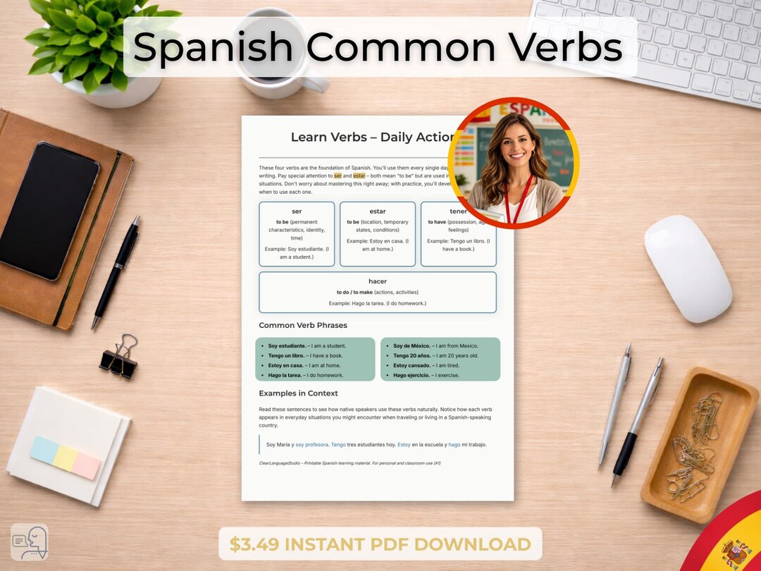 Spanish A1 Common Verbs Printable PDF | Beginner Verb Vocabulary ...