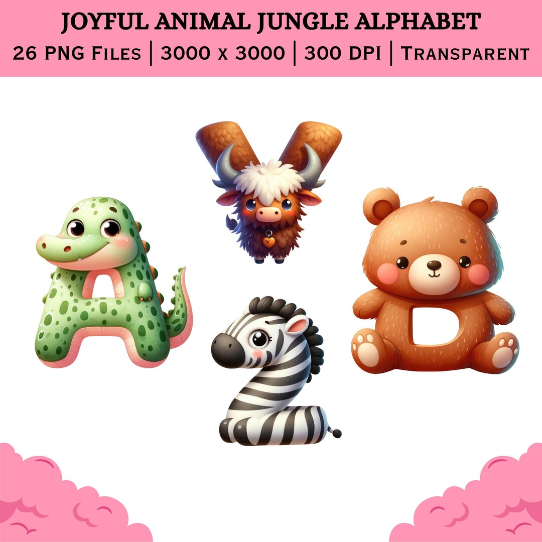 Jungle Animal Alphabet PNG | Safari Letters A-Z Kids Crafts (digital ...