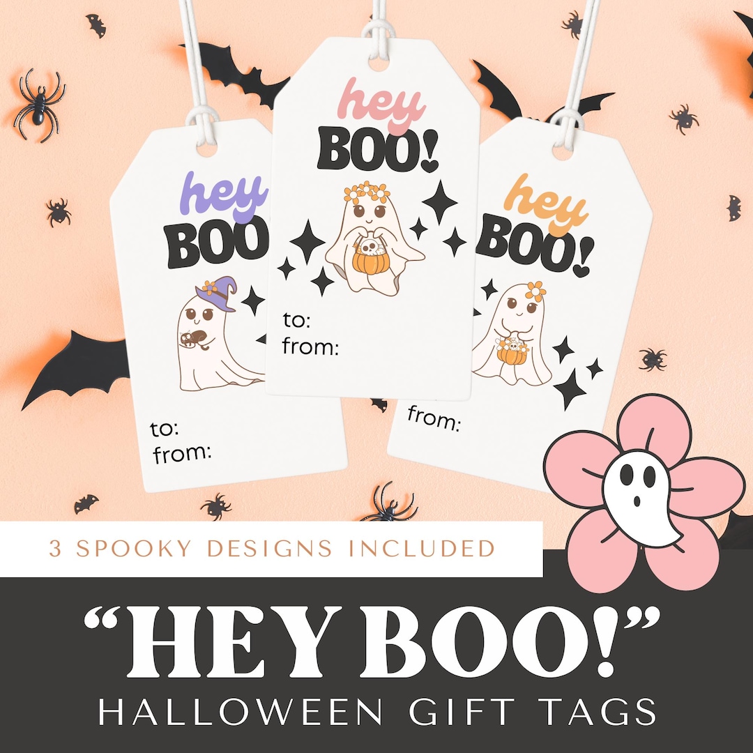 Hey Boo Halloween Ghost Tags - Cute Halloween Gift Tags - Spooky Favor ...