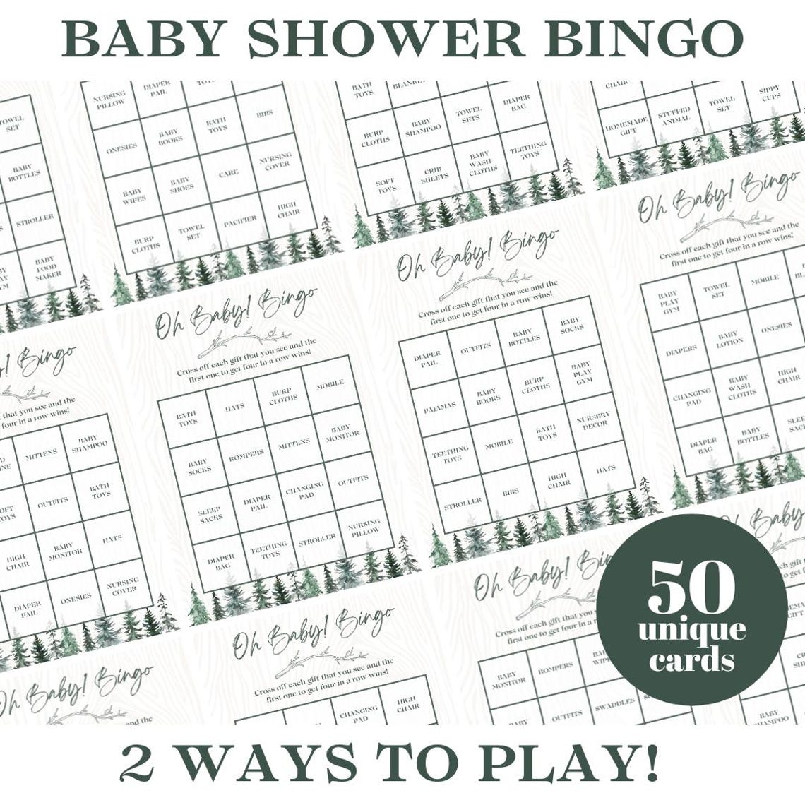 Woodland Watercolor Baby Shower Bingo Cards - Printable Baby Shower ...