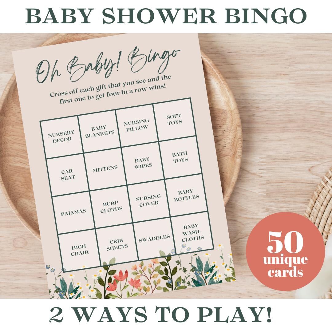 Floral Baby Shower Bingo Cards - Wildflower Baby Shower Game - Baby ...