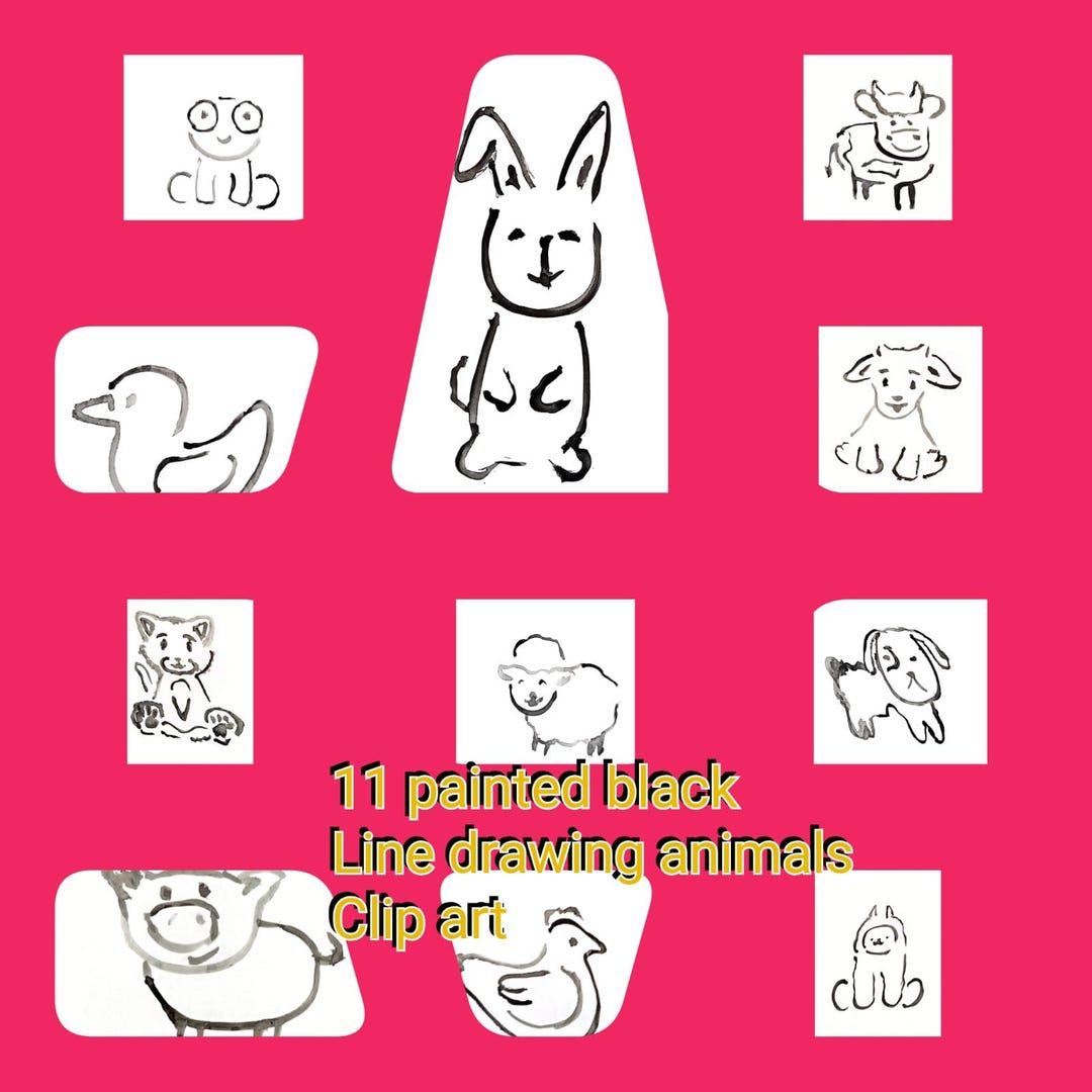 11 Hand Painted Line Drawing Animals. Digital Download. Hand Painted ...