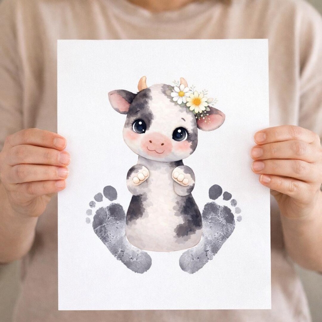Baby Cow Footprint Art, Watercolor Nursery Decor, Keepsake Craft ...