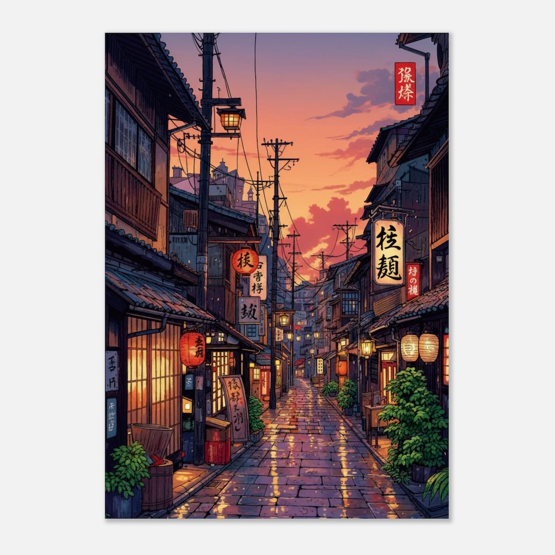 Japanese Cartoon Illustration of a Tokyo Teahouse, Anime Style Street ...