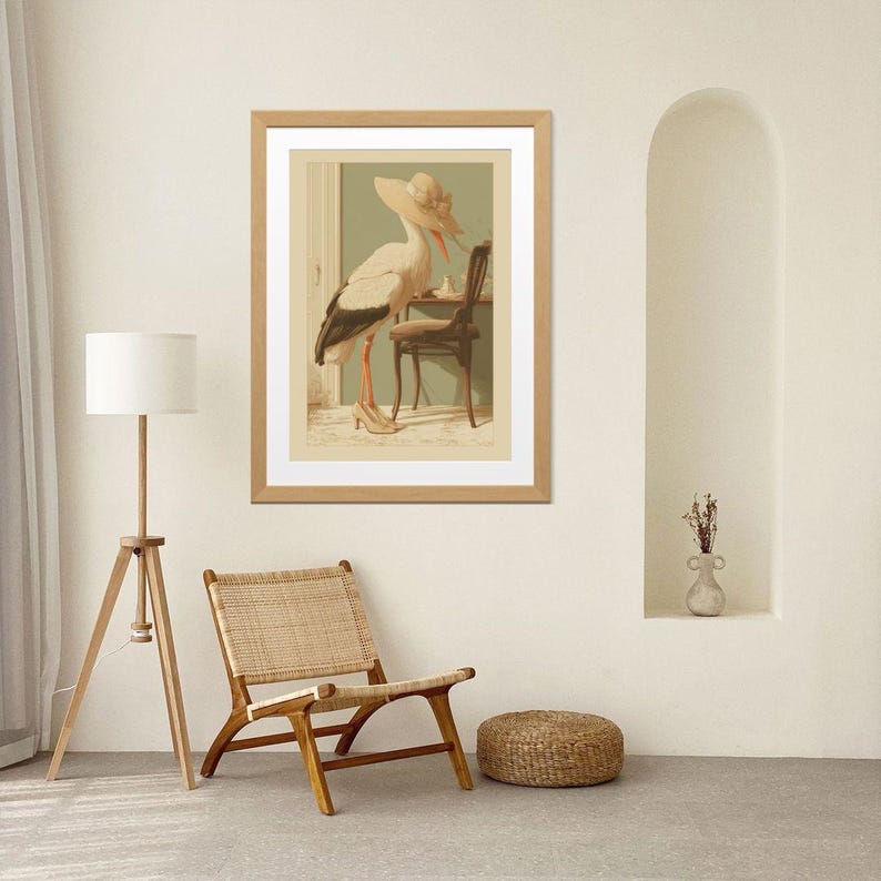 Whimsical Stork Tea Scene | Vintage Digital Wall Art | 8x10, A4, 11x14 ...
