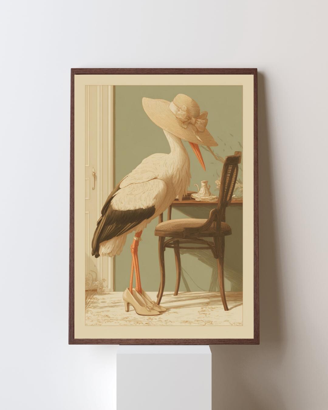 Whimsical Stork Tea Scene | Vintage Digital Wall Art | 8x10, A4, 11x14 ...