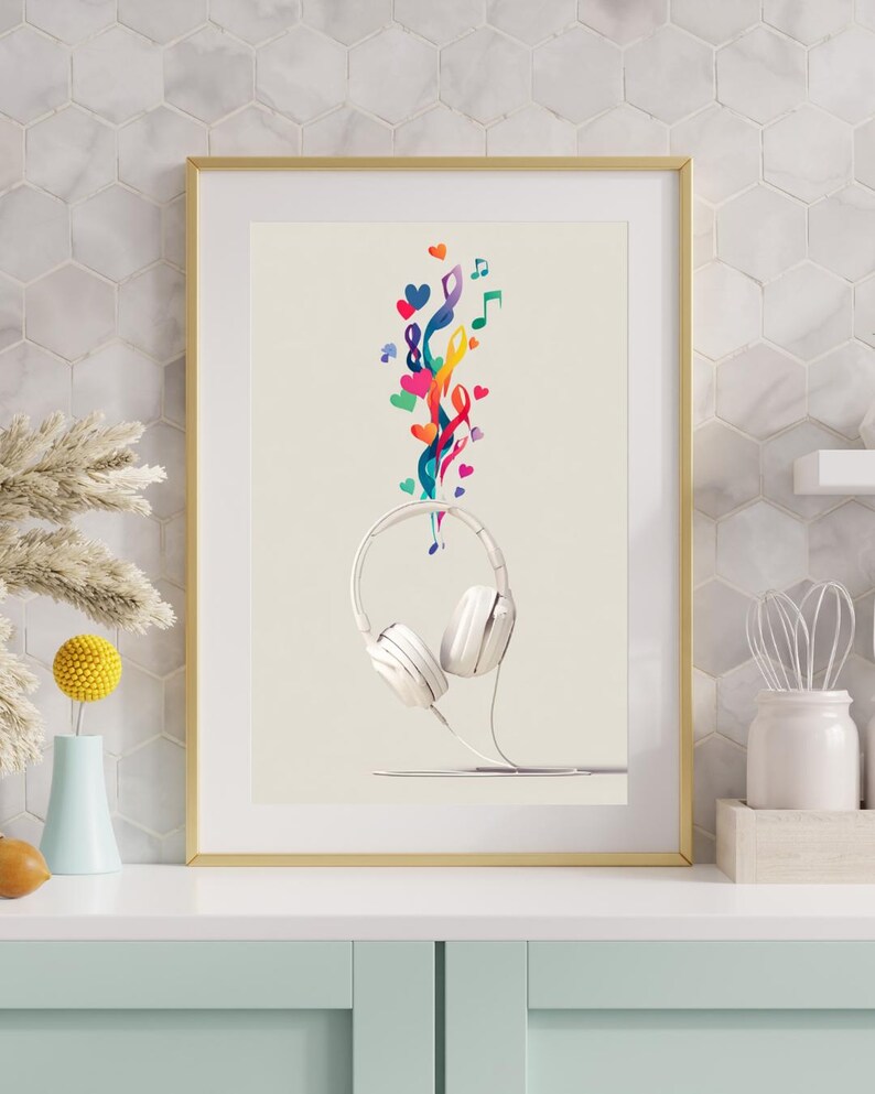 Headphones of Joy – Colorful Music Burst Digital Wall Art Print - Etsy