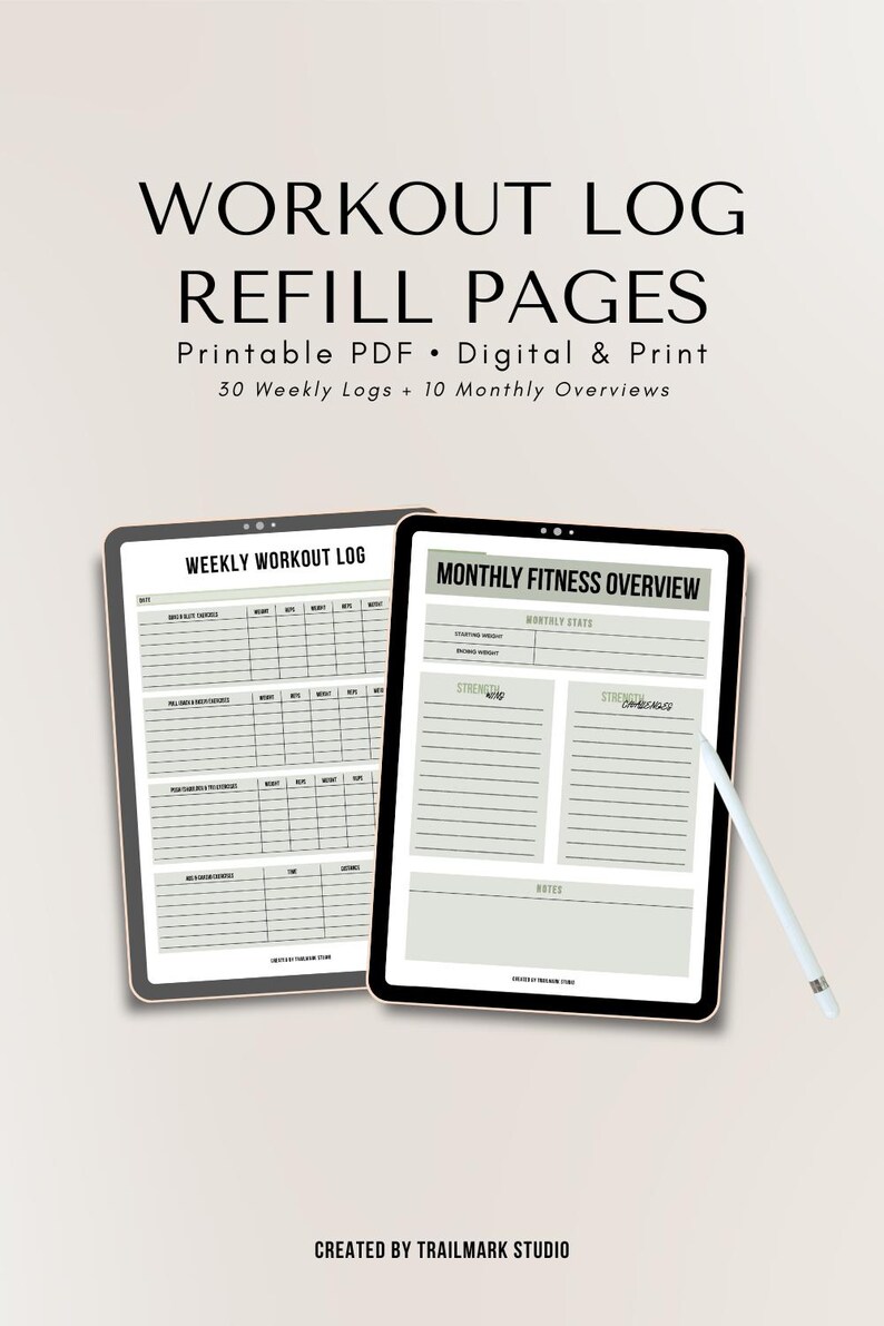 Workout Log Refill Pack | Printable Weekly Workout Logs | Fitness ...