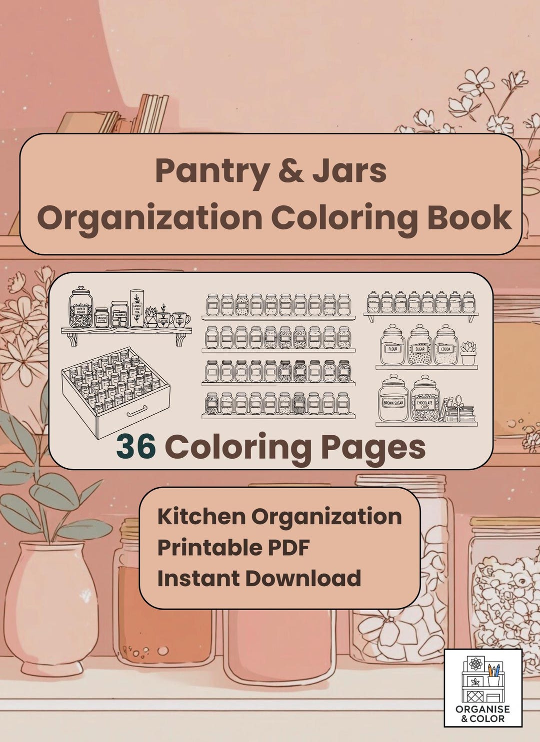 Pantry & Jars Organization Coloring Book | Kitchen Pantry Coloring ...