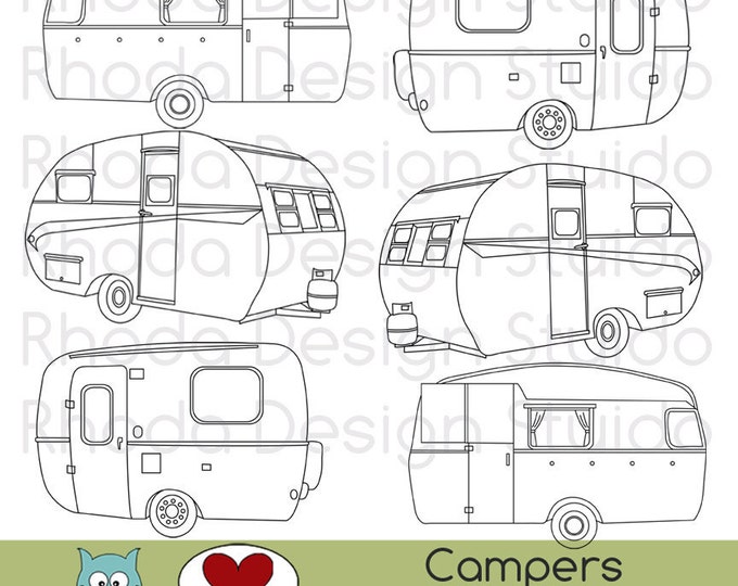 Vintage Campers Digital Clip Art Retro Camp Trailers Stamps - Etsy