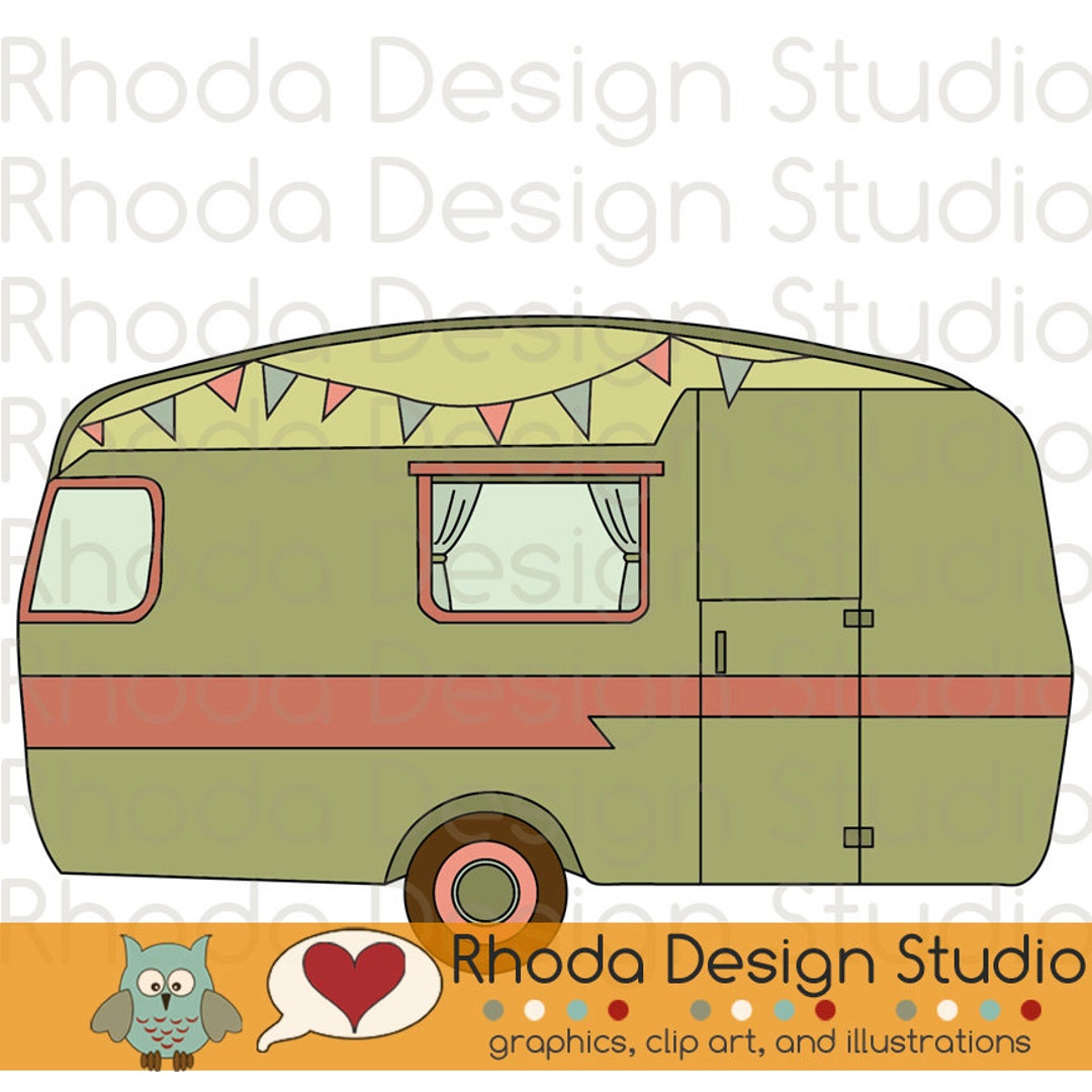 Vintage Camper Olive Green Digital Clip Art Retro Camp Trailers - Etsy