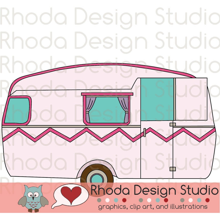 Vintage Camper Shabby Pink Digital Clip Art Retro Camp Trailers - Etsy