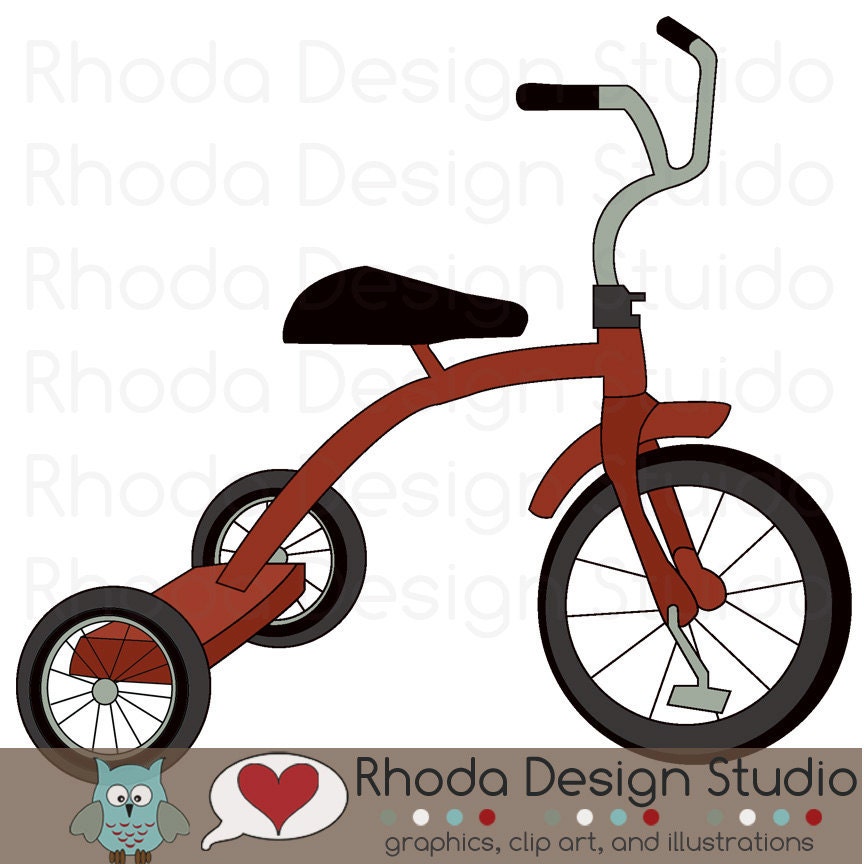 Retro Tricycle Bike (red) Digital Clip Art Vintage Bicycles Stamps - Etsy